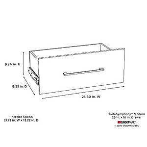 ClosetMaid SuiteSymphony Wood, Add On Accessory, Modern Style For Storage, Closet, Clothes, Size Units, Pure White/Satin Nickel, 25-Inch X 10-Inch Drawer