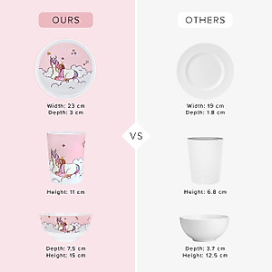 Kiz Designs Unicorn Children Dishes – Premium Melamine kids Dinnerware Set with Cup, Bowl, feeding Plate –Non-BPA and Dishwasher Safe – 3Pcs childs Dishware