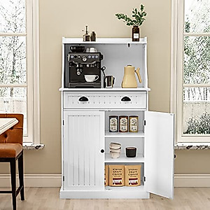 ARTPOWER 54" Kitchen Microwave Cabinet/Stand with Storage and Drawers, Pantry Storage Cabinet with Hutch & Adjustable Shelves for Kitchen, Dining Room, Living Room, Hallway in White