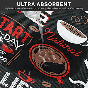 Tayney Coffee Doodle Kitchen Rugs and Mats Non Skid Washable Set of 2, Life Begins After Coffee Kitchen Mats for Floor, Chocolate Cafe Kitchen Runner Rug, Funny Kitchen Decor