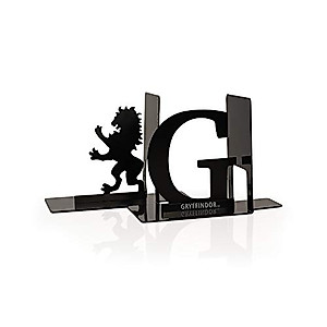 Harry Potter Metal Bookends - Black Hogwarts House Gryffindor Diecast Design - Decorative Book Holder - Home, Office, Kitchen, Room Decor - Books Collection Display for Shelves - Desk Accessories Set