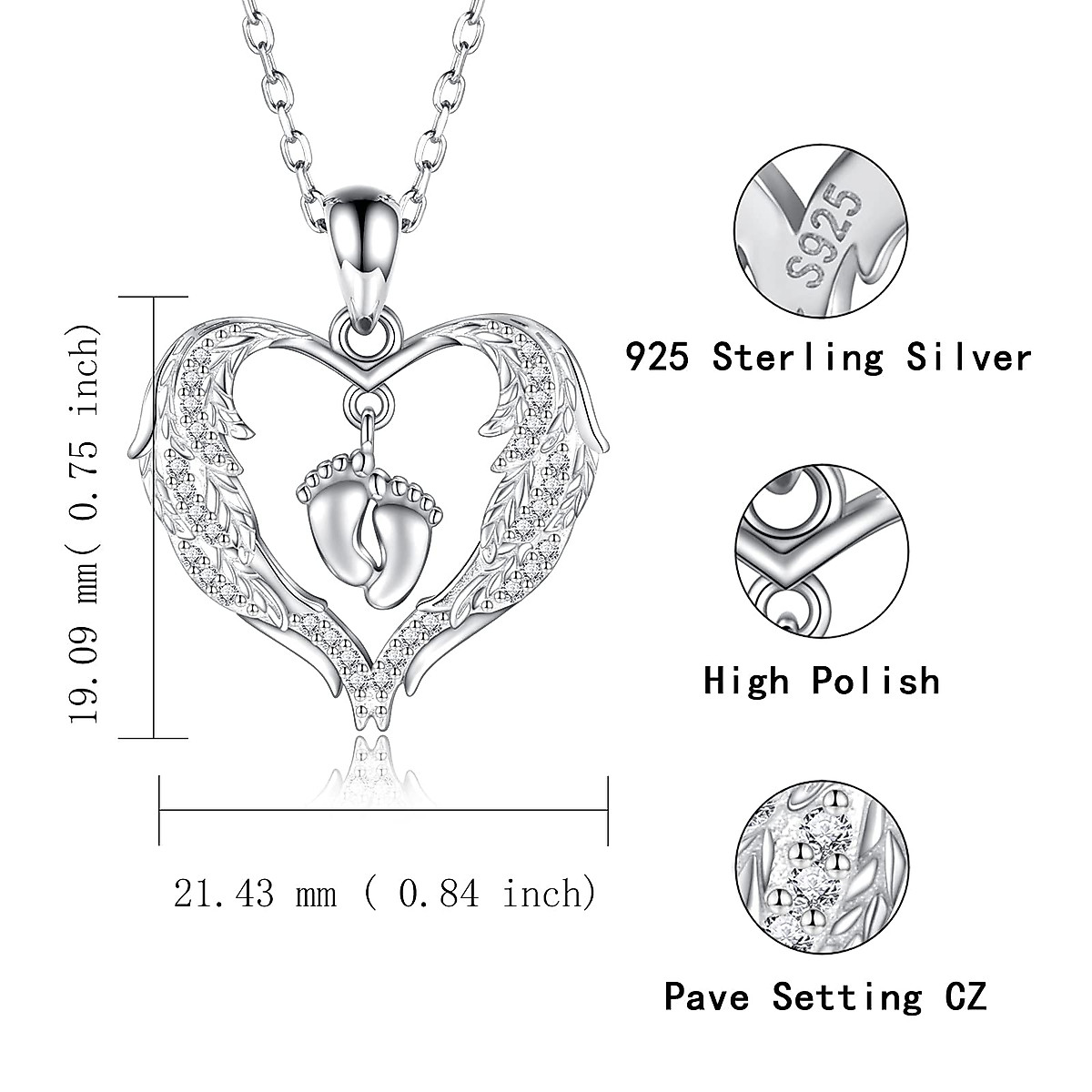 Sterling Silver Miscarriage Necklace for Women: Heart Angel Wing Foots Pendant Mommy of an Angel Jewelry, Pregnancy Loss Memorial Gifts for Mother Loss of a Baby