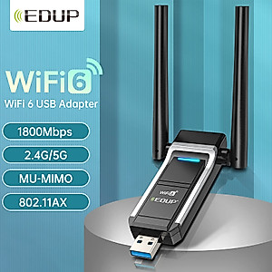 EDUP LOVE AX1800M USB WiFi 6 Adapter 802.11ax for PC, USB 3.0 WiFi Dongle Dual Band 5Ghz/2.4Ghz High Gain Dual Antennas MU-MIMO Wireless Network Adapter for PC Desktop Laptop Supports Windows 11/10/7