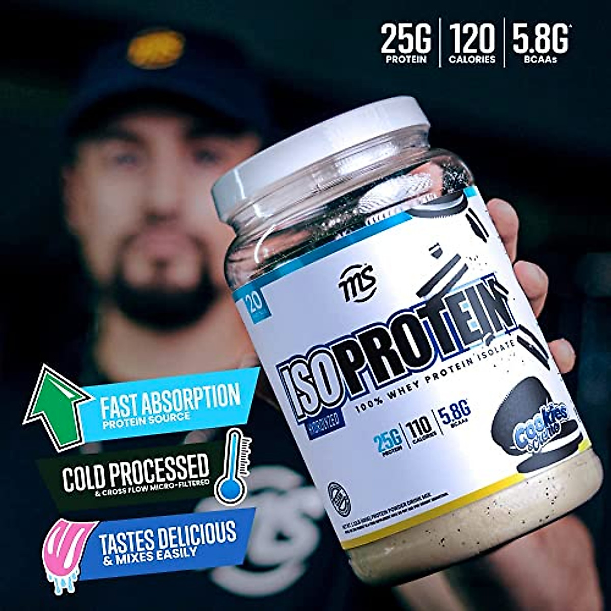 New Flavor - Man Sports ISO-Protein Hydrolyzed 100% Pure Whey Protein Isolate Powder, Cookies and Cream, 1.42 Pounds (20 Days Supply)