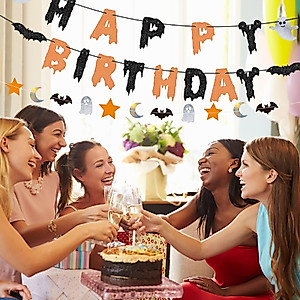 Halloween Happy Birthday Banner Orange & Black Glitter Halloween Garland Halloween Birthday Decorations,Flying Bats Halloween Birthday Decorations,fireplace Halloween Decor