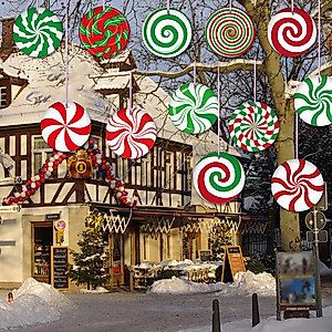 Flyowl 16 PCS Candy Christmas Outdoor Decorations Christmas Tree Hanging Ornaments Peppermint Lollipop Candy Yard Signs Tree Porch Yard Xmas Decor