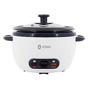 ICOOK 10-Cup Uncooked 20-Cup Cooked Rice Cooker1.8L Grains,Oatmeal,Cereals Cooker,Rice Warmer Steamer,Large Rice Cooker Removable Nonstick Pot,Full View Glass Lid,White