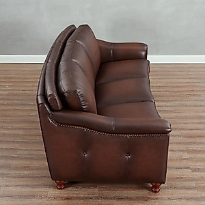 Hydeline Belfast Top Grain Leather Sofa and Loveseat, Caramel Brown, Feather Down, Memory Foam and Springs Seating