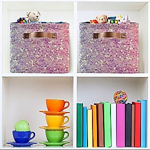 Rainbow Glitter Gradient Storage Baskets Large Foldable Storage Bin Canvas Toys Box Fabric Decorative Collapsible Organizer Bag with Handles 2 Pcs