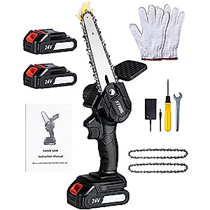Styirl Mini Cordless Electric Chainsaw - 4/6 Inch Mini Electric Chain Saw, Small Hand Chainsaws, Power Chain Saws for Tree Battery Powered with 2 Pcs 24V Batteries, Christmas Gifts for Men/Women