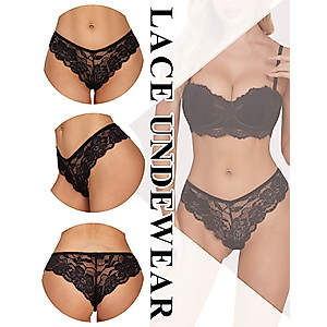 Avidlove Sexy Panties for Women Lace Underwear Cheeky Bikini Panties Soft Hipster Black M