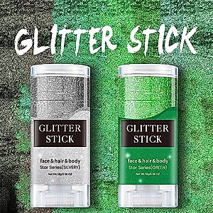Erinde Silver Body Glitter Stick, Singer Concerts Face Shimmer Glitter Gel, Mermaid Chunky Glitter Sequins, Music Festival Rave Accessories Hair Sparkling Holographic Glitter Makeup, 0.56oz