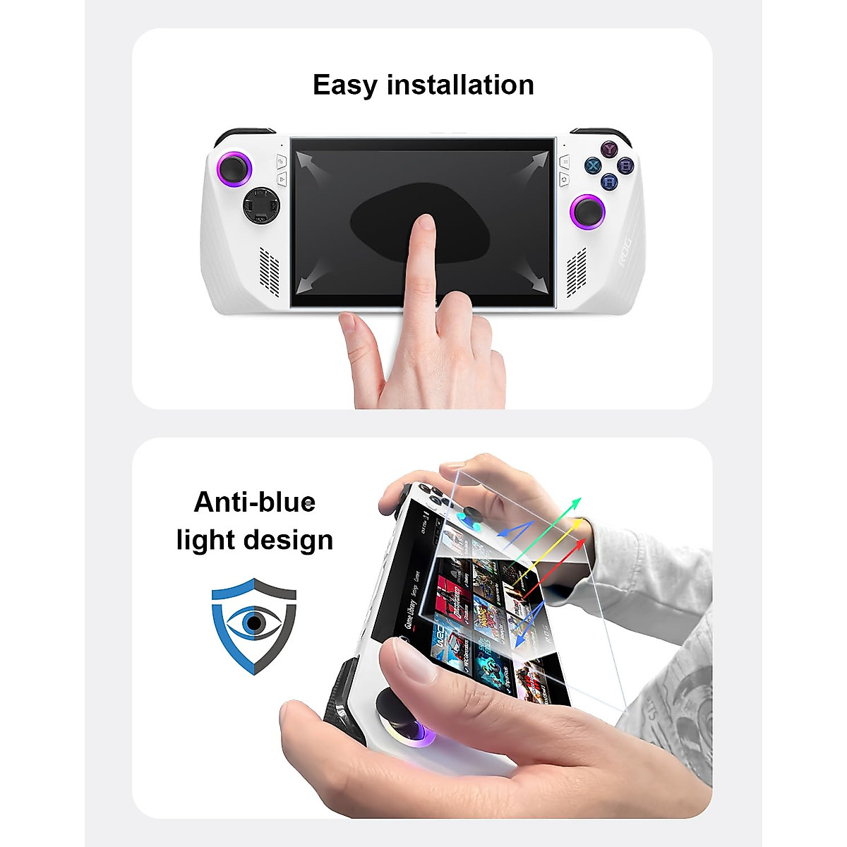 GEWOKLIY 2 Pack Screen Protector For ASUS ROG Ally handheld 7-Inch 2023, Transparent Ultra HD, Anti Glare Tempered Glass, Anti-Scratch, Anti-Fingerprint