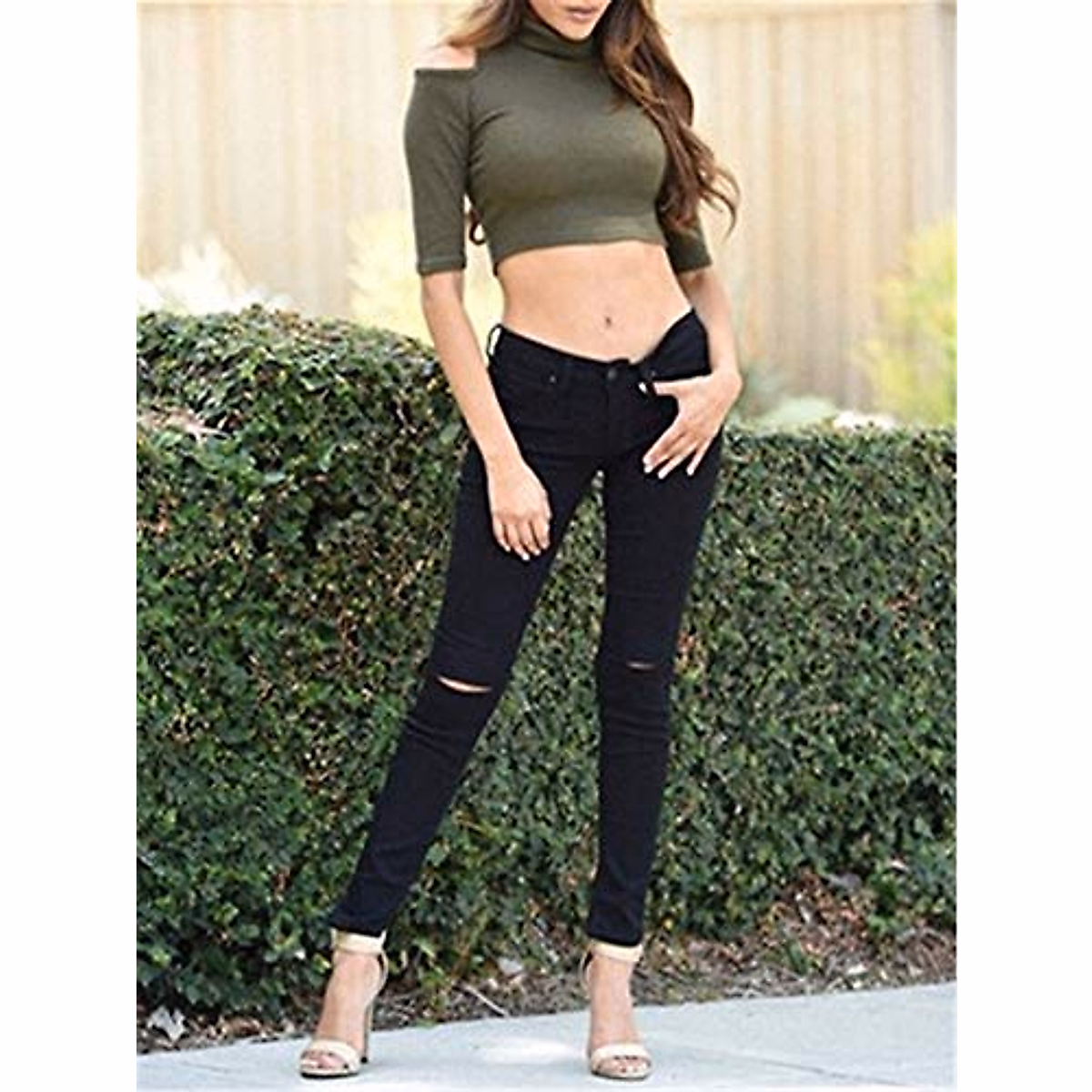 Andongnywell Women's Hight Waist Stretch Ripped Skinny Fit Jeans Slim Fit Distressed Denim Pants with Pockets Trousers (Black 1,3X-Large)