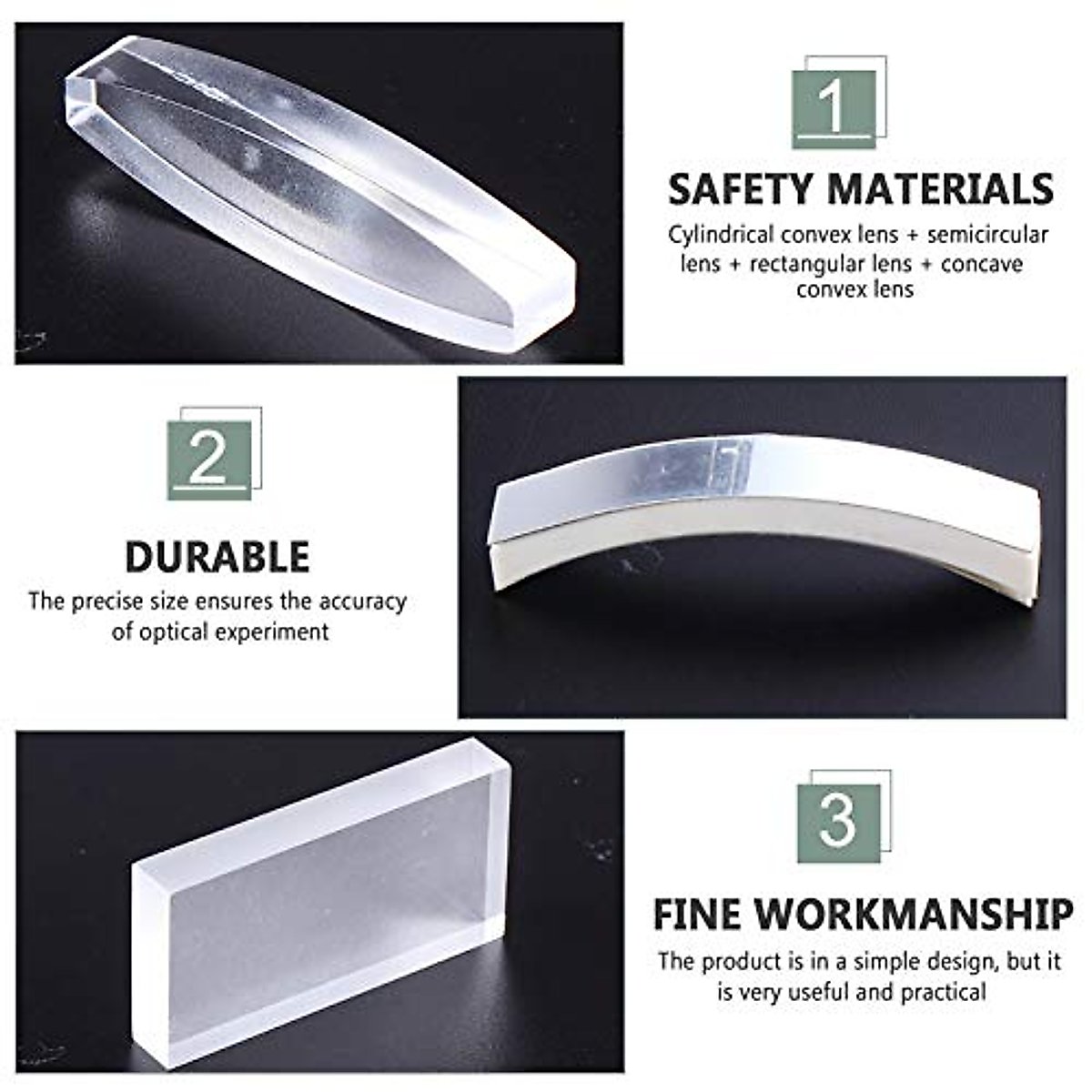 NUOBESTY 4pcs Optical Crystal Prism Set Optical Glass Lens Optical Experiments Tools for Physics Class Physics Lab Experiment