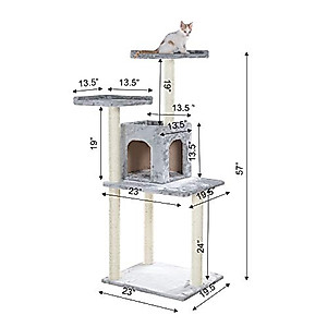 Gleepet GP78571022 Cat Tree, Real Wood Play House, Silver Gray,14 D x 27 6 W x 57 H