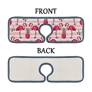 Kitchen Faucet Absorbent Mat 4 Pieces Summer Flamingo Pineapple Faucet Sink Splash Guard Bathroom Counter and RV,Faucet Counter Sink Water Stains Preventer