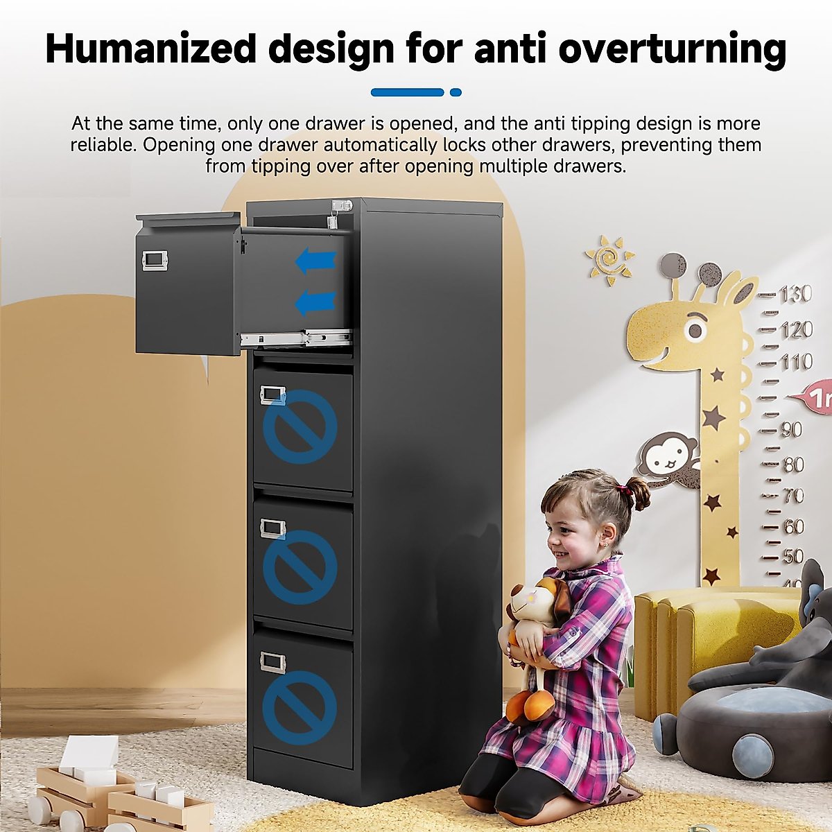 BYNSOE 4 Drawer File Cabinet with Lock Metal Vertical File Cabinet Office Home Vertical File Cabinet for A4 Legal/Letter Size Narrow File Cabinet Locked,Assembly Required (Black, 4 Drawers- Vertical)