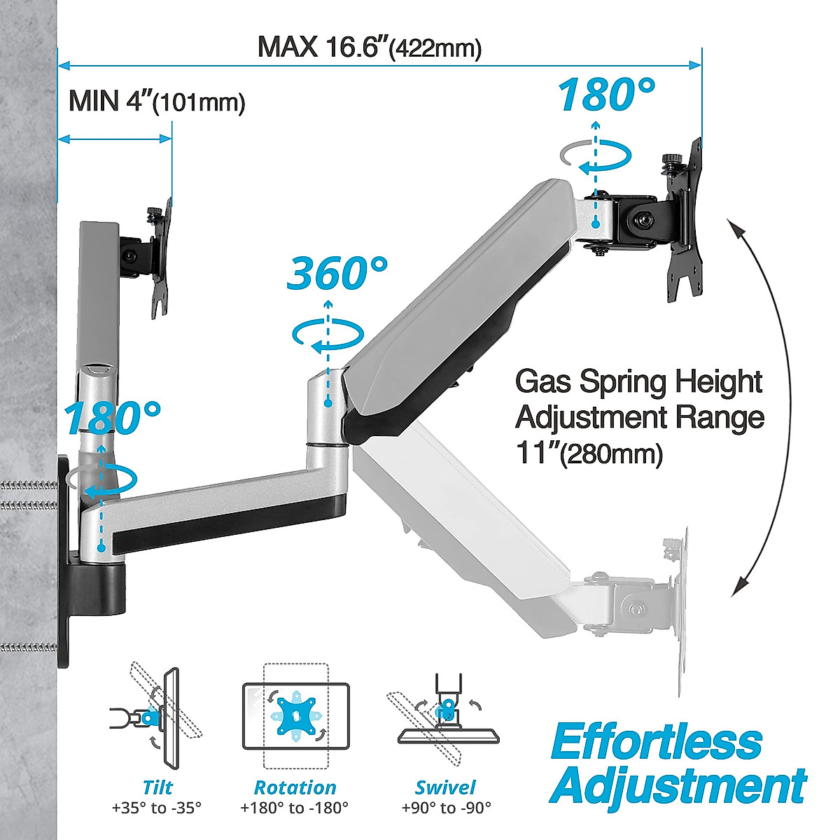 AVLT Dual Extended 13"-32" Monitor Wall Mount fits Two Flat/Curved Computer Monitor Full Motion Height Swivel Tilt Rotation Adjustable Monitor Arm - VESA/Cable Management