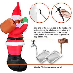 5ft Christmas Inflatable Santa Claus with Gift Bag, Indoor Outdoor Christmas Decoration with Lights, Yard Lawn Garden Xmas Party Prop Decor, Cute Fun Xmas Holiday Decor with Tethers, Stakes, Sandbags