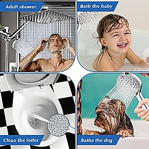 Shower Head,8”Rain Shower Head with Handheld Spray Combo with ON/OFF Pause Switch and 11'' Angle Adjustable Extension Arm/Flow Regulator,Shower Heads High Pressure Easy to Clean Bathtub,Chrome