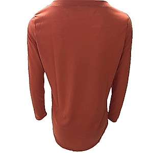 Janepam Womens Tops Shirt Solid Color Plain Long Sleeve Deep V-Neck Low-Cut Long Sleeve Pocket Base Layer Casual Blouse(A Caramel,XL)