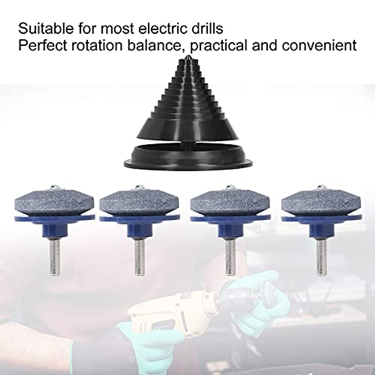 4Pcs Lawn Mower Blade Sharpener with Balancer Power Device Universal Rotating Lawnmower Sharpen Grindstone Garden Accessories