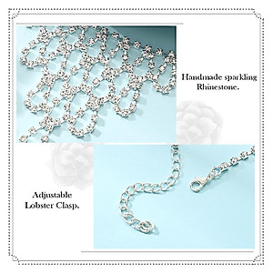 ACEDRE Rhinestone Bride Ring Chain Bracelet Silver Sparkly Crystal Bangle Finger Bracelets Wedding Hand Jewelry for Women