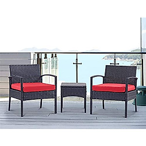 PROHIKER 3 PCS Patio Rattan Conversation Chair Set, 3 PCS Patio Wicker Rattan Furniture Set, Patio Wicker Rattan Table