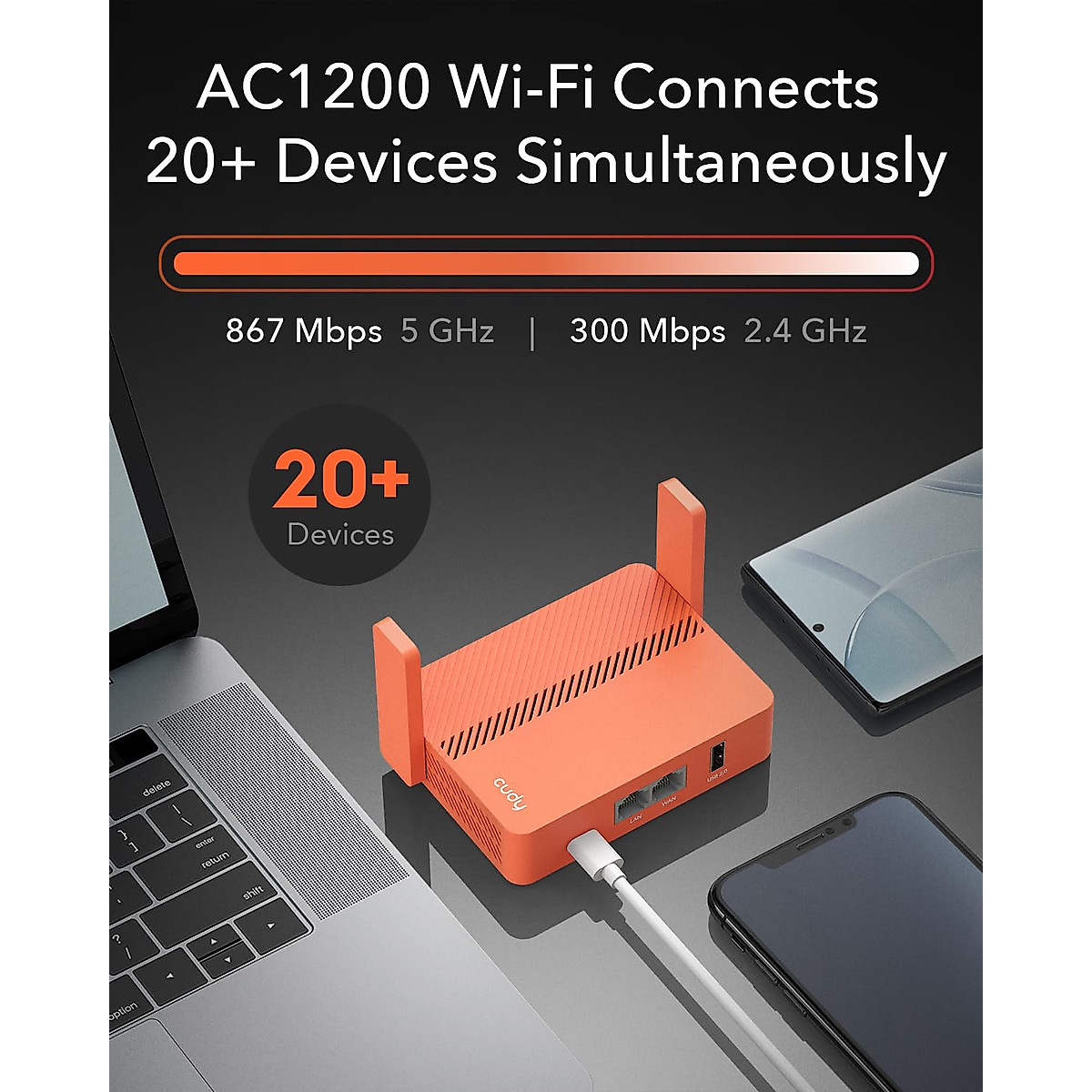 Cudy AC1200 Pocket-Sized Wi-Fi Travel Router, Extender/Repeater for Hotel&Public Network, WISP, VPN Client and Server, USB,TR1200