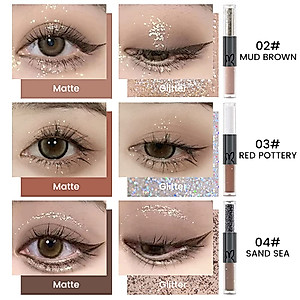 6 Colors Liquid Glitter Eyeshadow Sparkle Eye Makeup Sticks Set.Quick Drying & Easy to Apply.Brown#