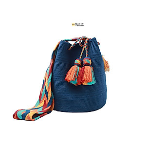 Blue Jean HandWoven Wayuu Mochila Bag LARGE - Crossbody Crochet Purse