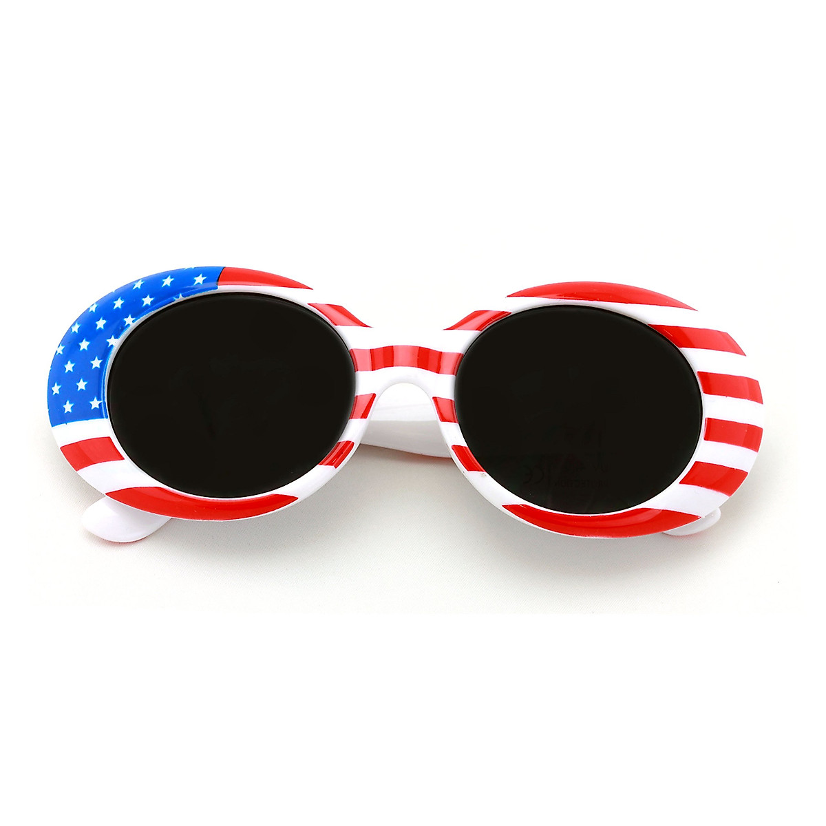 V.W.E. Vintage Sunglasses UV400 Bold Retro Oval Mod Thick Frame Sunglasses Clout Goggles White USA American Flag (Gray Lens)