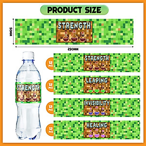48 Pieces Pixel Waterproof Bottle Labels Miner Bottle Labels Party Decorations Potions Bottle Pixel Themed Birthday Party Supplies for Kids Boys Girls Video Game Pixel Style Birthday Party Favors