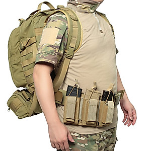 Molle Mag Pouch Open Top Triple Magazine Pouch Holder for M4 M16 AK AR Glock M1911 92F 9mm Kangaroo Rifle Magazines and Pistol Mag Pouch (Triple-Tan)