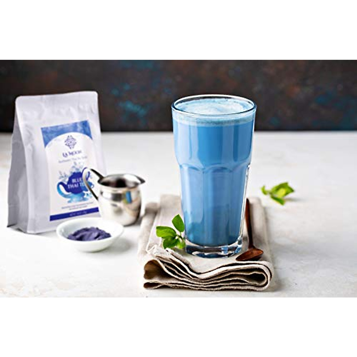 LA MOON TEA Blue Thai Tea Mix - Traditional Loose Leaf from Butterfly Pea Flower and Assam Black for Home-made Iced Tea, Boba & Latte No Food Dye, 7.05 Oz.