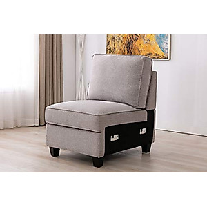 Legend Vansen Linen-Like Fabric Flexible Combination Loose Back Cushions Wooden Legs Modular Seating Component Ottoman Sectional, 124", Light Grey
