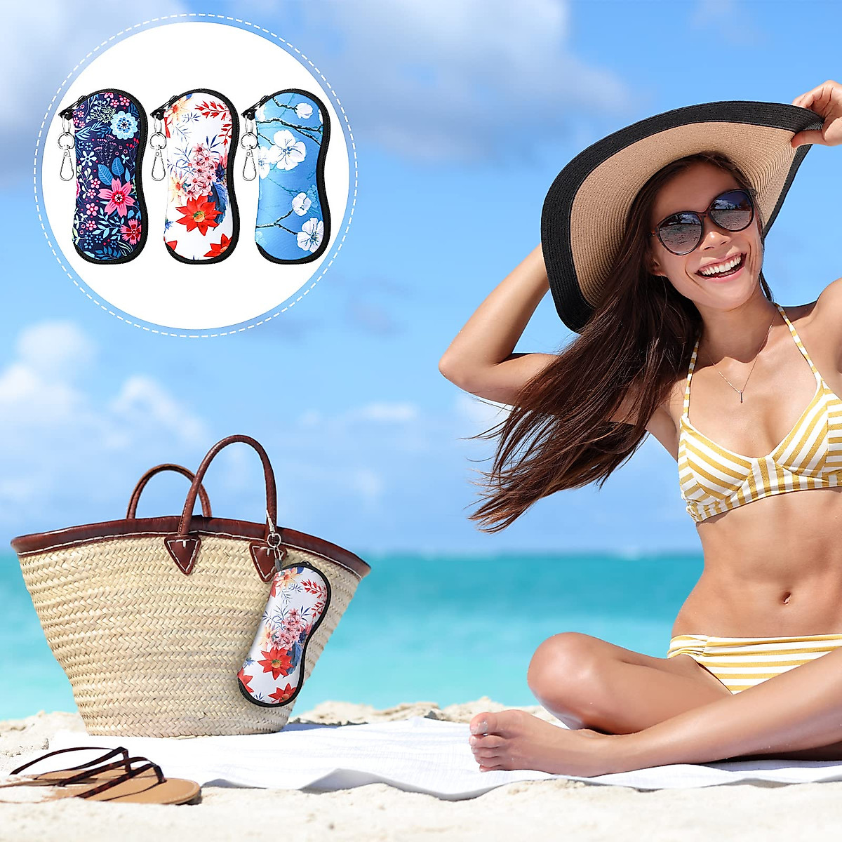 Konohan 3 Pack Sunglasses Soft Case Neoprene Zipper Glasses Case Light Portable Eyeglass Holder Case Safety Pouch Box with Belt Clip for Women Girls