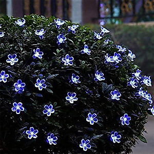 WONFAST Solar Flower Lights, Waterproof 23ft/7M 50LED Peach Blossom Flower Solar Fairy Decorative String Lights for Outdoor Garden Home Wedding Christmas Party Lighting Decorations (Blue Flower)