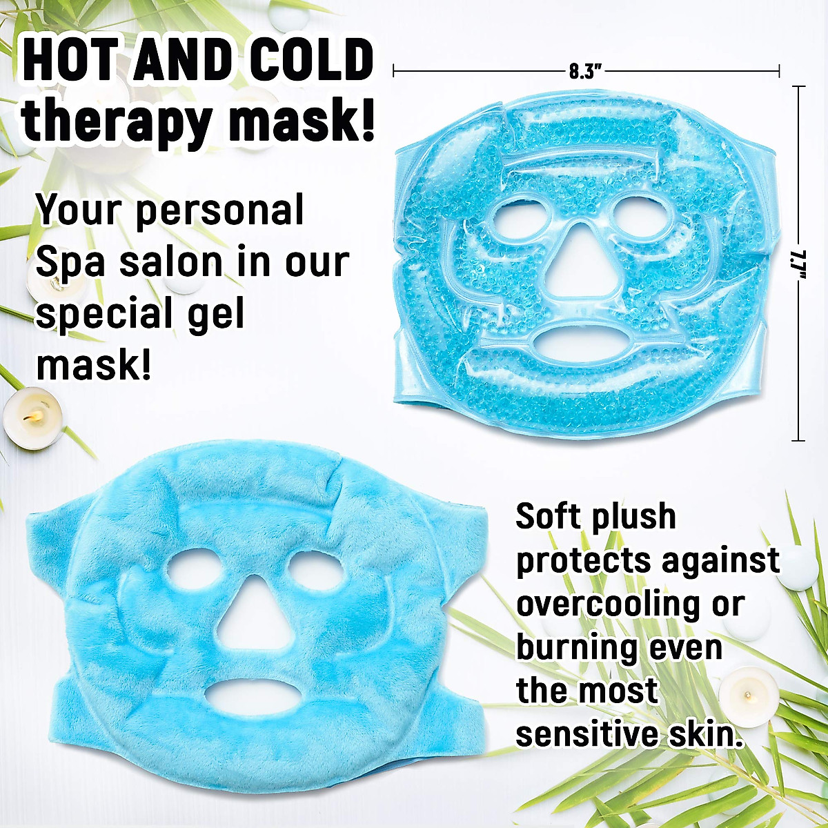 Sofida Cold Hot Gel Face Eye Mask - Reduce Puffy Dark Circles Bags Under Eyes Migraines Stress Relief - Heat Ice Therapy Pack Compress - Sinus Pressure Acne Headaches Relaxation (Blue)