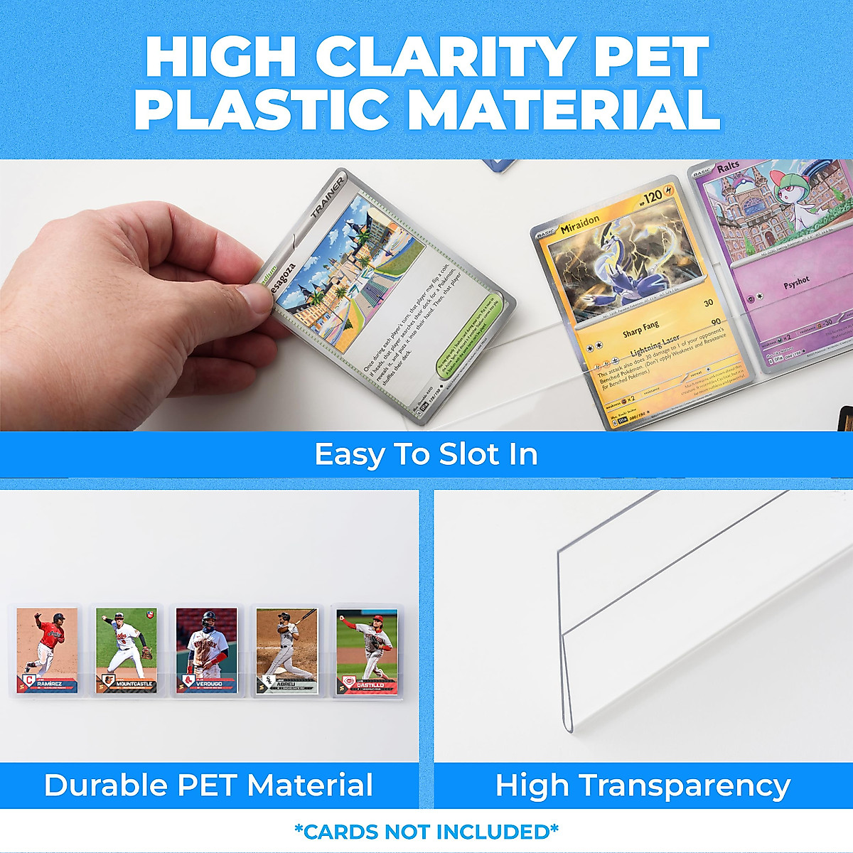 Tapeera 10-Pack PET Baseball Card Display Case - Hold Up to 60 Cards Wall Mount - Sleeved Card and Toploader Display - Trading Card Display Rack - Sport Card Card Holder - Baseball Card Wall Display