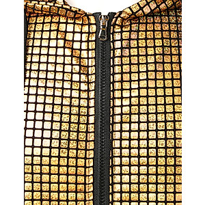 ZEROYAA Mens Hipster Metallic Sequins Zip Up Sleeveless Hooded Vest T Shirt with Kangaroo Pocket ZLSV17 Gold X-Large