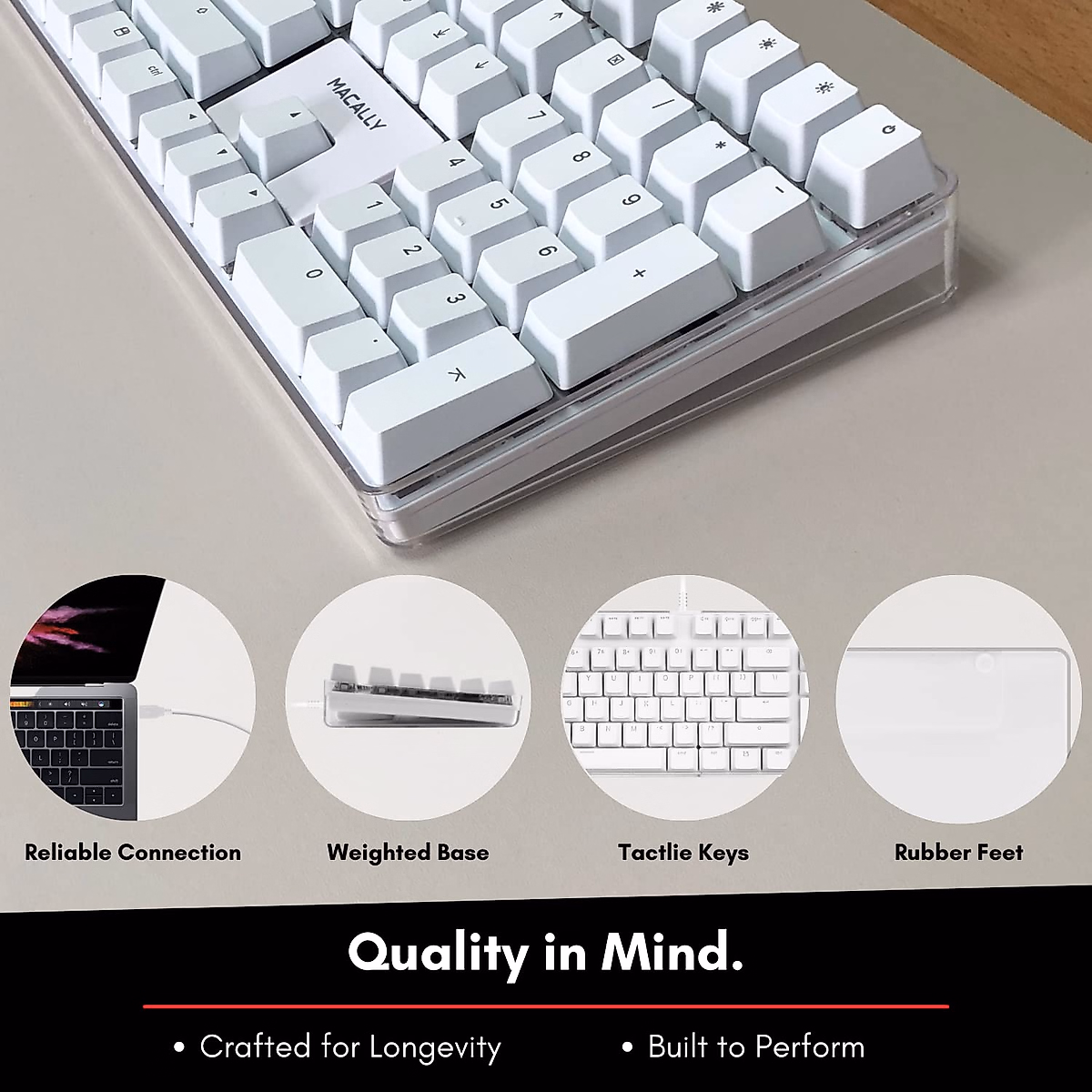 Macally Backlit Mechanical Keyboard for Mac - Quality You Can Feel - Classic Mac Mechanical Keyboard with Brown Switches for Comfortable Typing - 104 Key Apple Keyboard Wired USB with Weighted Base