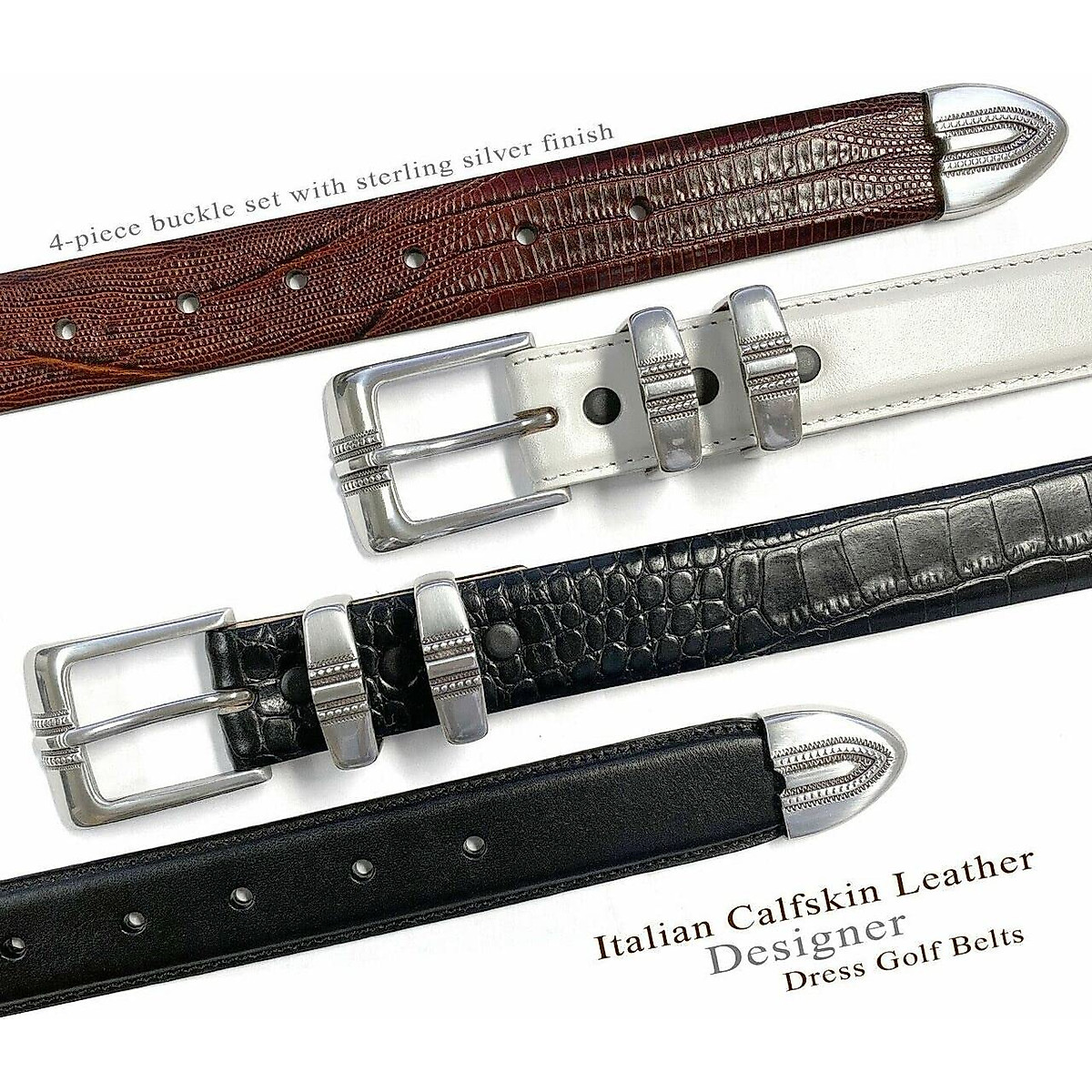 Kaymen Italian Calfskin Genuine Leather Designer Golf Dress Belt 1-1/8"(30mm) Wide (Alligator Brown, 40)