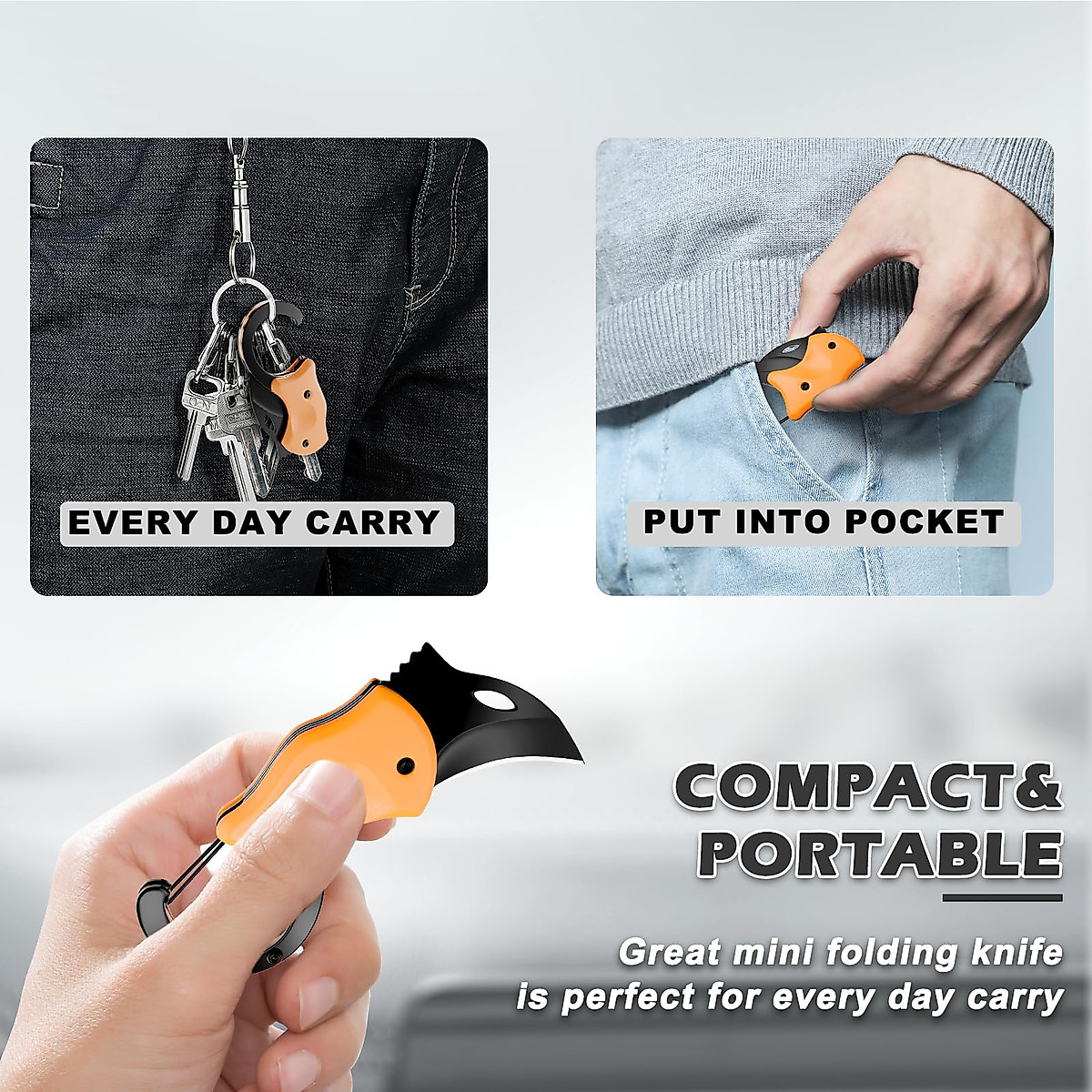 CIZPIROK Mini Pocket Knife Keychain Knife Cute Box Cutter - 3.9 Inch EDC Small Folding Knife, Stocking Stuffers Gifts for Men and Women (Light Orange)