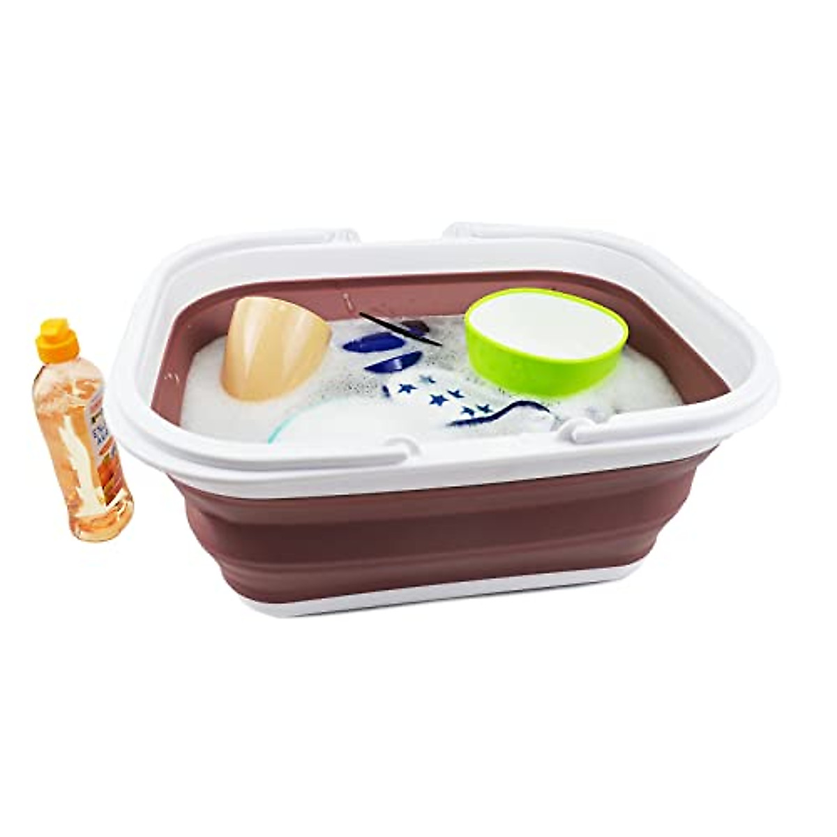 SAMMART 15L (4 Gallons) Collapsible Basket with Handle - Portable Outdoor Picnic Basket/Crater - Foldable Shopping Bag - Space Saving Storage Container (Dark Sea Green + Dusky Pink)