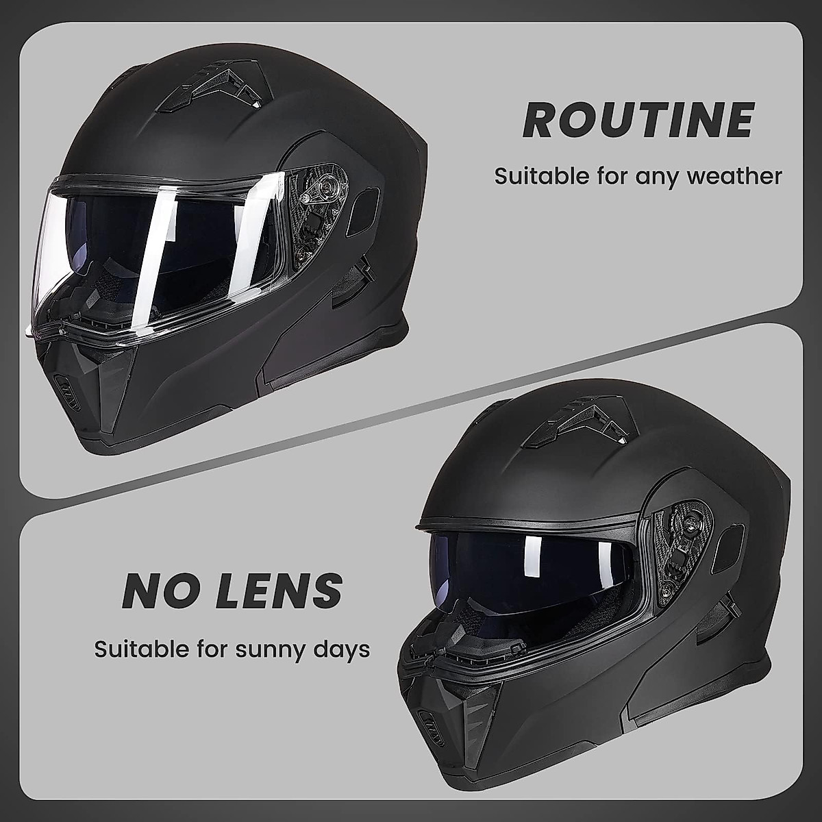 ILM Motorcycle Modular Full Face Helmet Flip up Dual Visor Motorbike Moped Street Bike Racing for Adult,Men and Women DOT Model 906(Matte Black,Large)