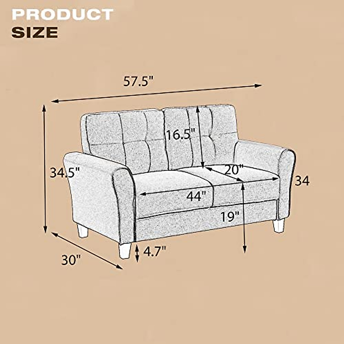 NewCosmos 57.5" Modern Living Room Loveseat Linen Upholstered Couch Furniture for Home or Office,Light Grey-Blue,(2-Seat,Old SKU:WF288518AAC)
