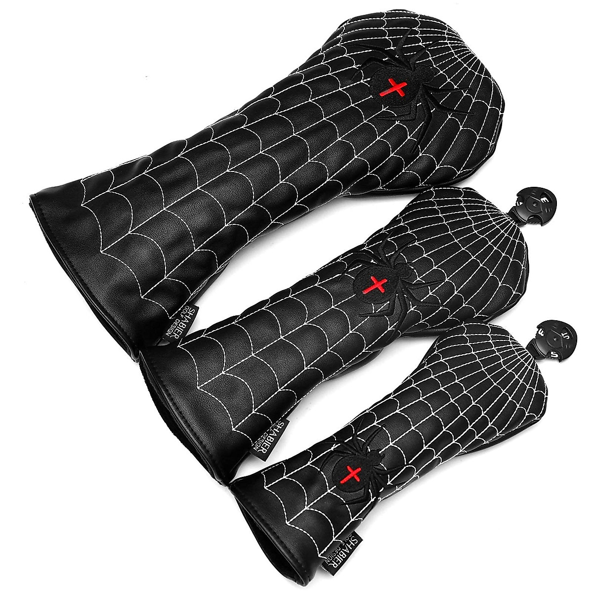 Spider Embroidery Black Golf Head Covers Driver/Fairway Wood/Hybrid/Iron Head Covers (Driver+Fairway+Hybrid Cover)