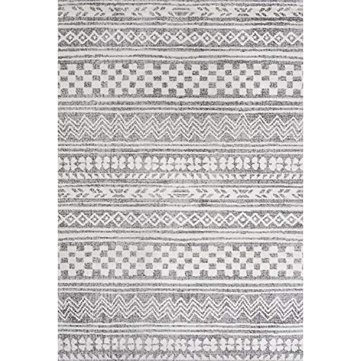 Eyely HOM303A-8 Moroccan Hype Imlil Tribal Geometric Stripe Indoor Area Rug Bohemian,Casual;Vintage, Bedroom, Kitchen, Living Room, Easy-Cleaning, Non-Shedding, 8 X 10, Light Gray/Cream